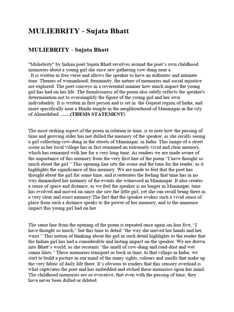 MULIEBRITY | PDF | Poetry | Memory