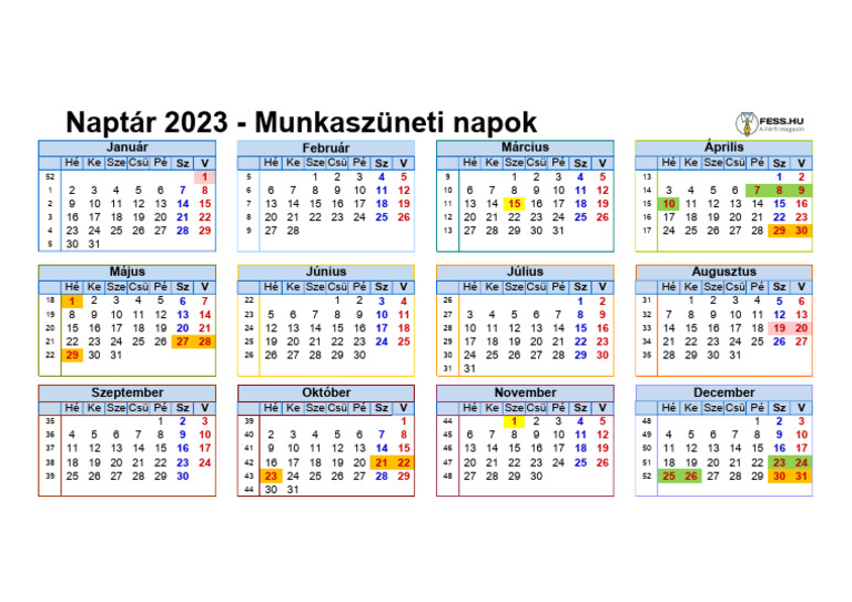 Naptar 2023 Munkaszuneti Napok 2023 | PDF
