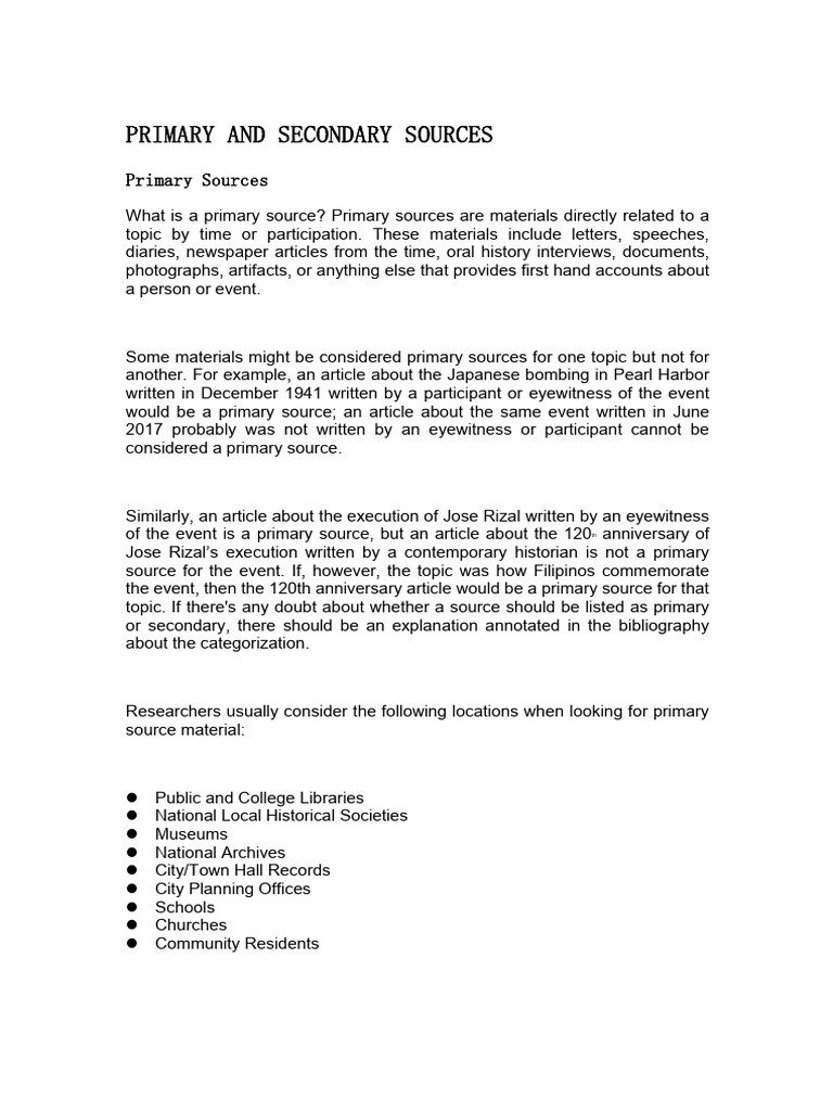 Primary and Secondary Sources | PDF
