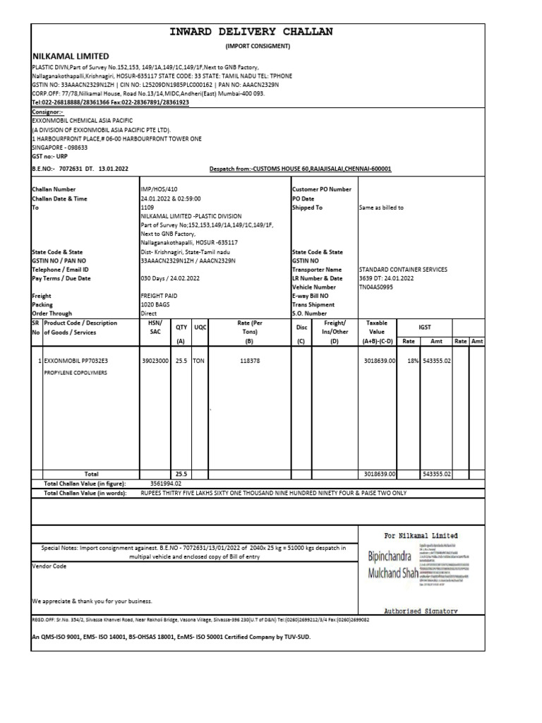 Inward Delivery Chalan | PDF | Cargo | Government
