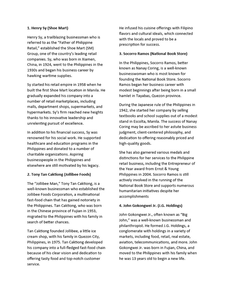 Henry Sy (Shoe Mart) | PDF