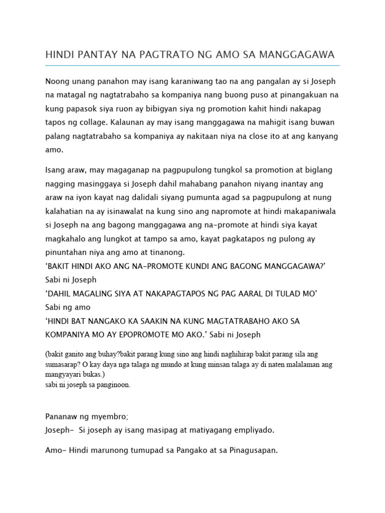 Hindi Pantay Na Pagtrato NG Amo Sa Manggagawa | PDF