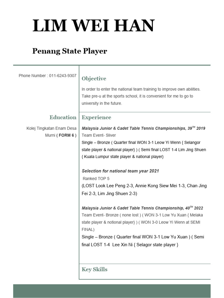 LIM WEI HAN New Resume TTAM | PDF