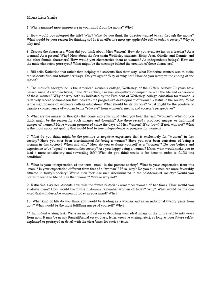 Mona Lisa Smile Handout | PDF | Metaphysics Of Mind | Cognitive Psychology