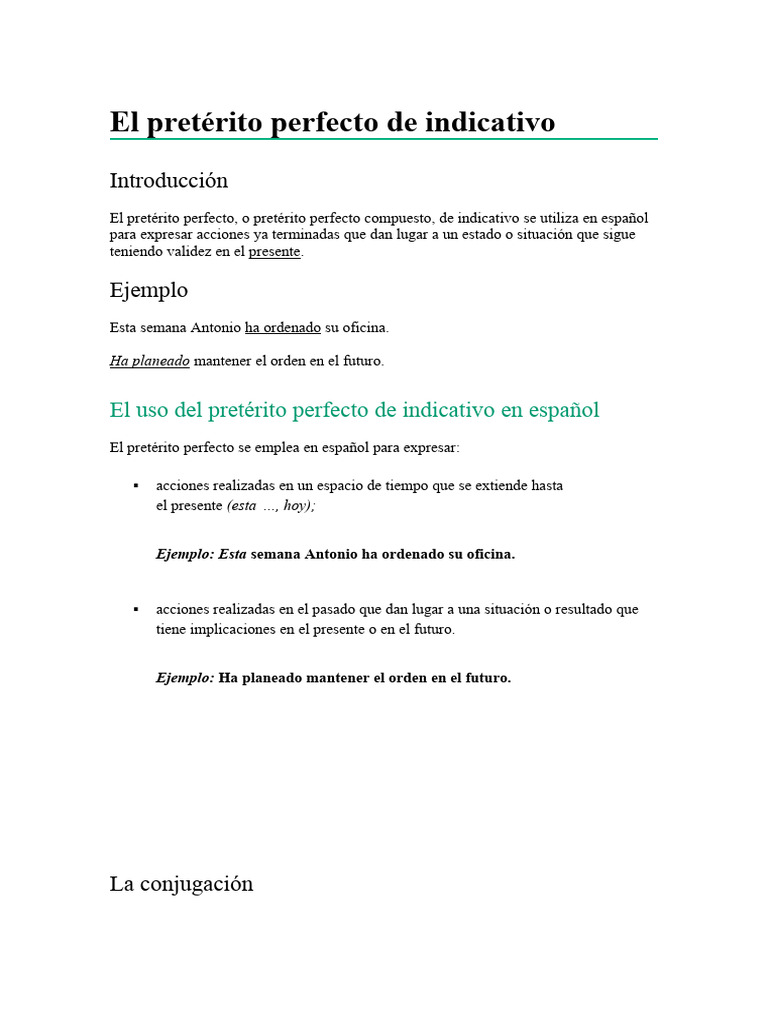 Uso y conjugación del pretérito perfecto | PDF
