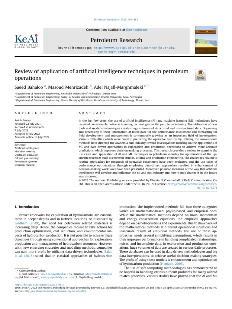 Review of Application of Artificial Intelligence Techniques in ...