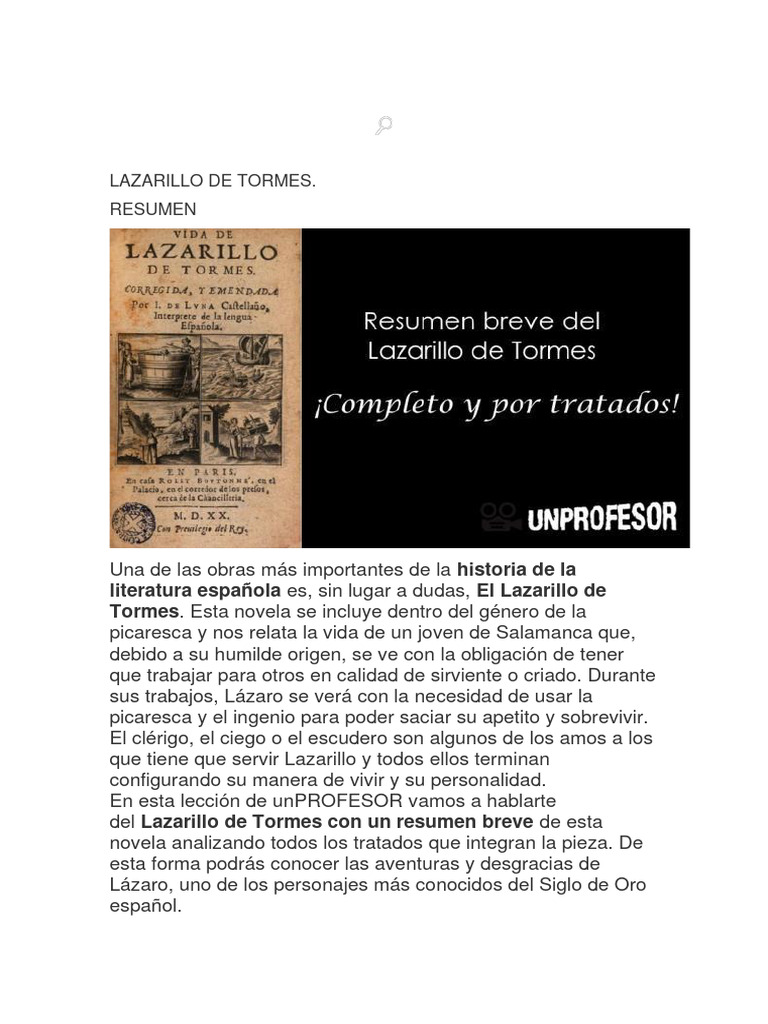 Lazarillo De, Tormes Resumen | PDF