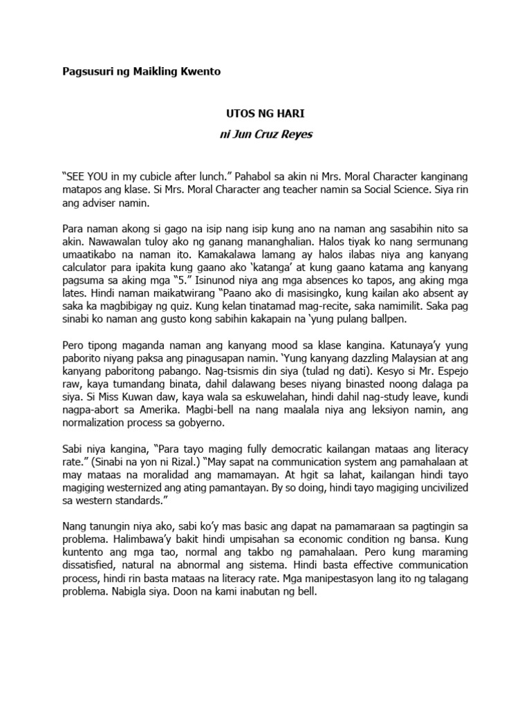 Pagsusuri NG Maikling Kwento | PDF Pagsusuri NG Maikling Kwento | PDF