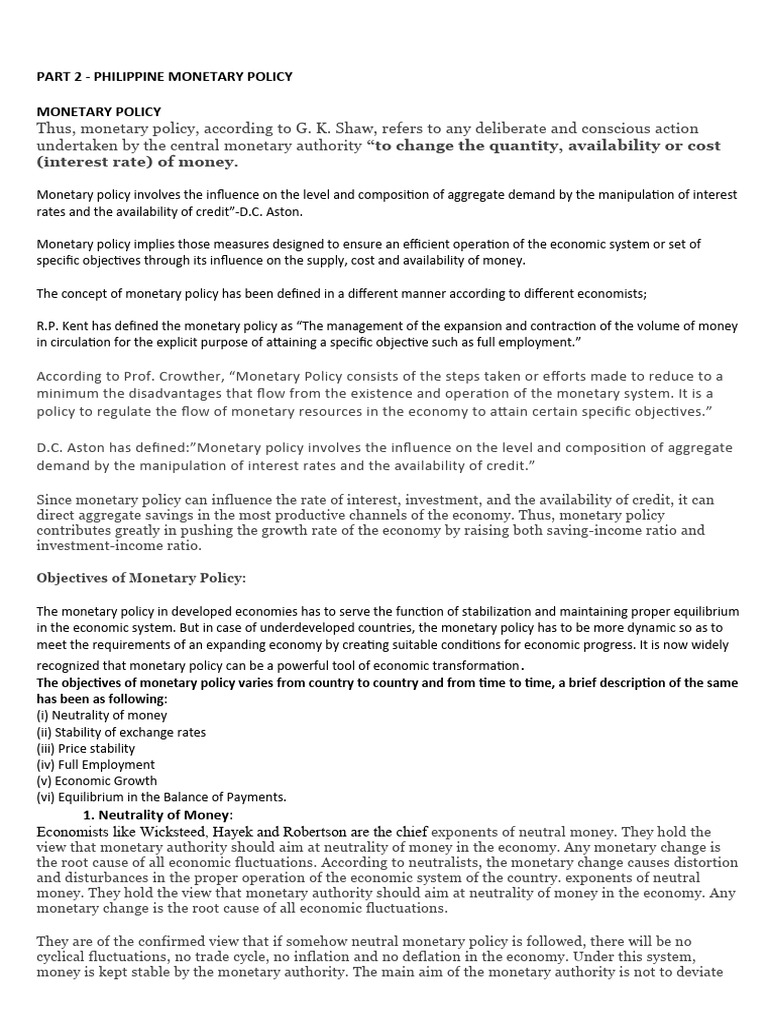 Part 2 Monetary Policy | PDF