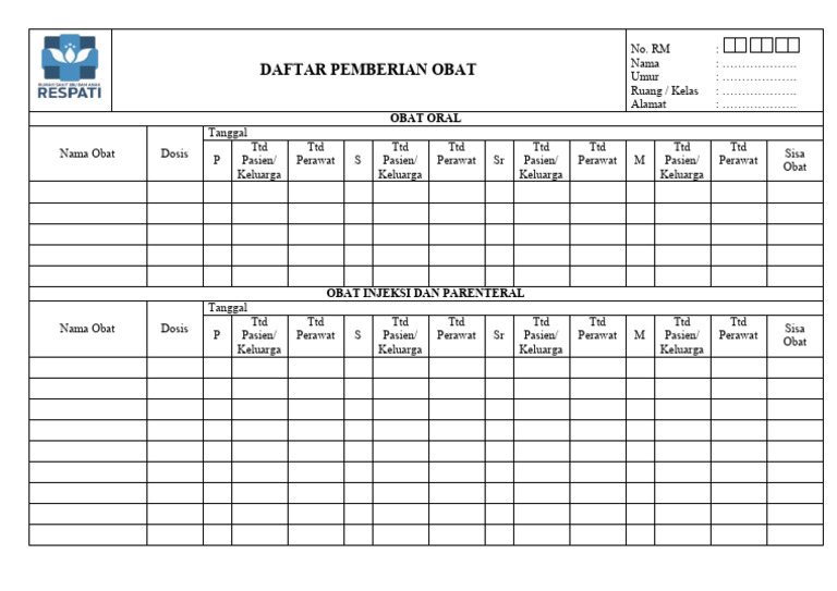 Formulir Daftar Pemberian Obat | PDF