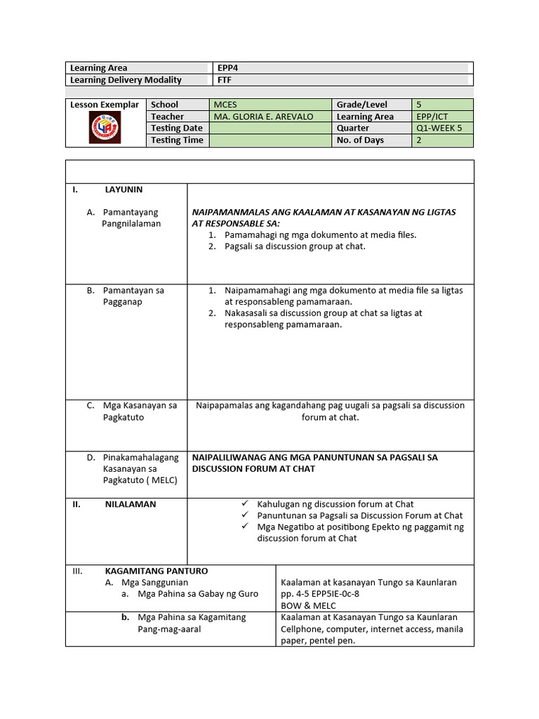 IDEA LESSON EXEMPLAR Ict-Discussion Forum Final | PDF