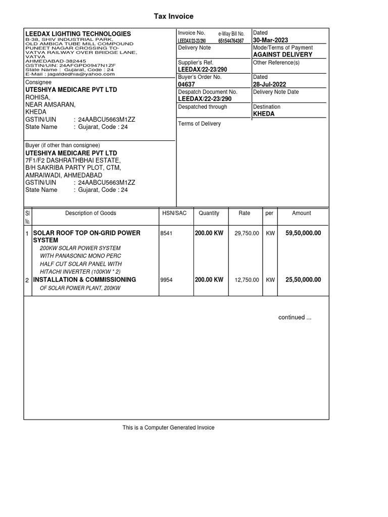 Solar Purchase Bill | PDF | Invoice | Economies
