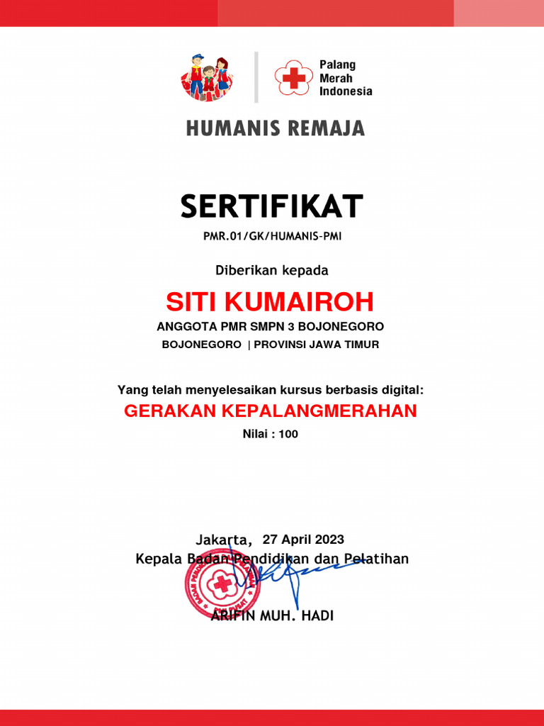 Siti Kumairoh Kuis Gerakan Kepalangmerahan GK 01 HUMANIS REMAJA | PDF