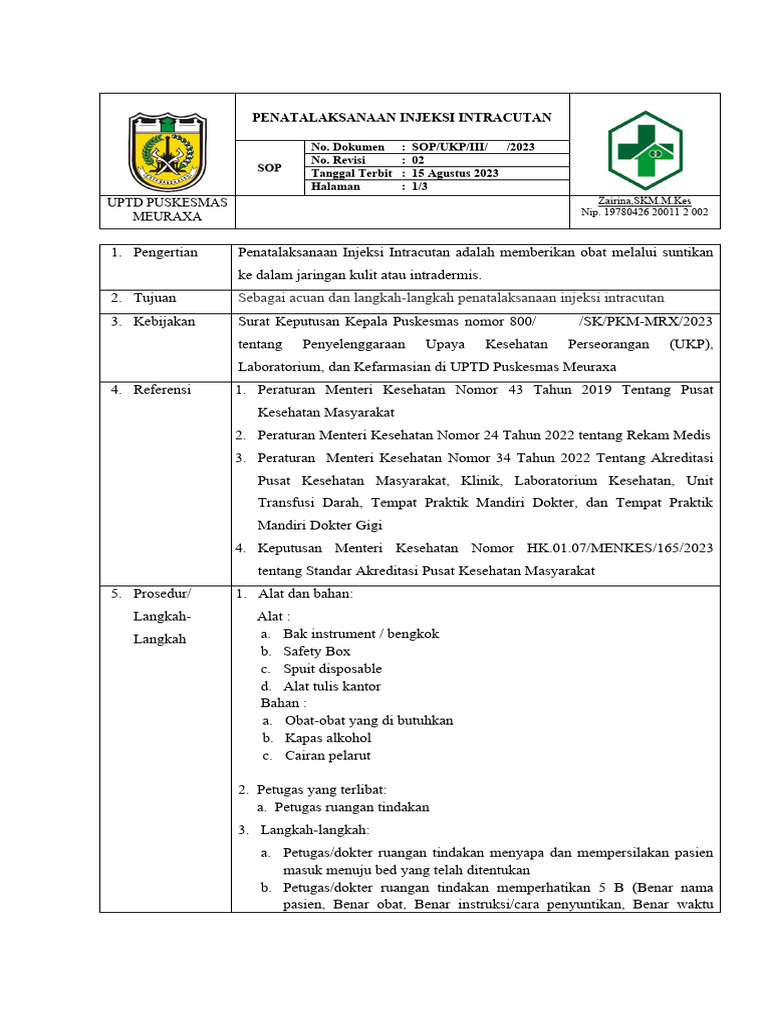 SOP Injeksi IC | PDF