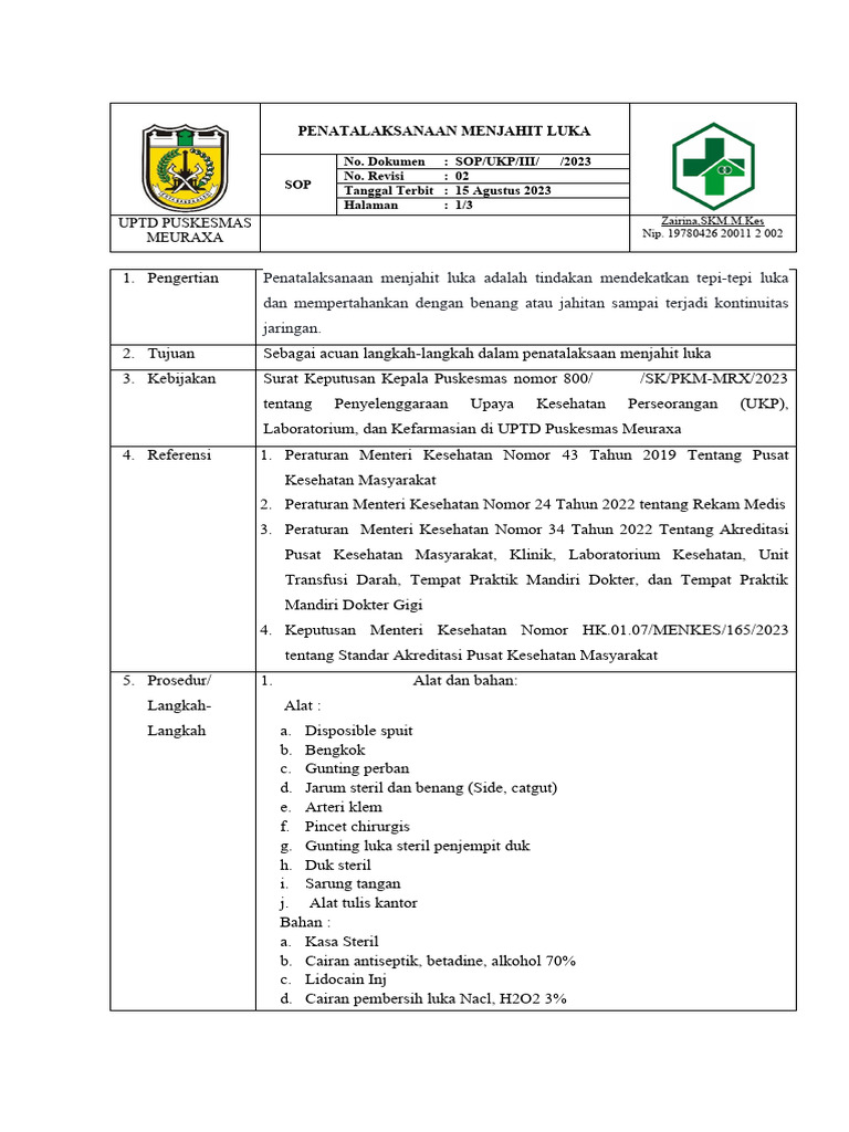 SOP Jahit Luka | PDF