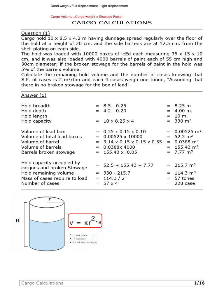 Cargo Calculation E | PDF | Volume | Ton