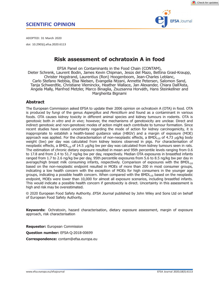 EFSA Journal - 2020 - Risk Assessment of Ochratoxin A in Food | PDF ...