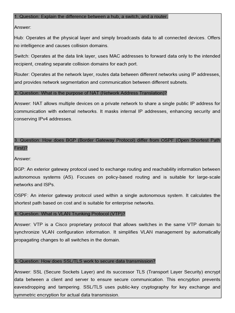 Network Engineer Interview Questions and Answer | PDF