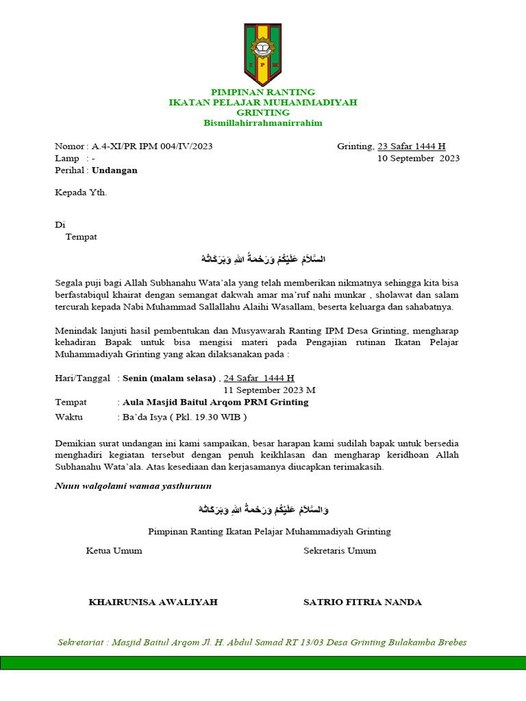 Contoh Surat Undangan IPM | PDF