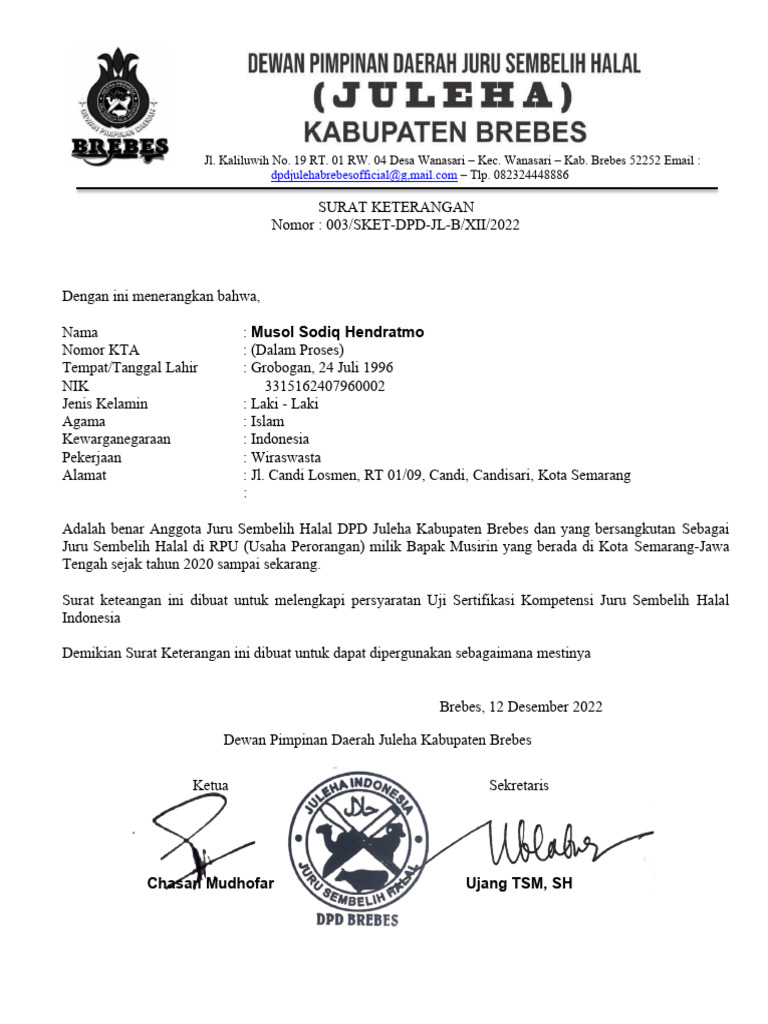 Contoh Surat Rekom Log Book Serkom Juleha | PDF