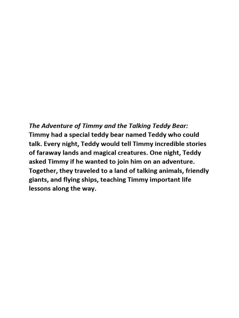 The Adventure of Timmy and The Talking Teddy Bear | PDF