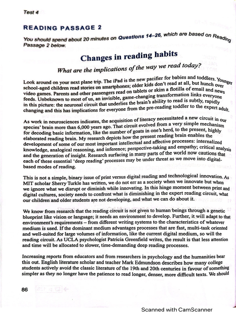 Changes in Reading Habits | PDF