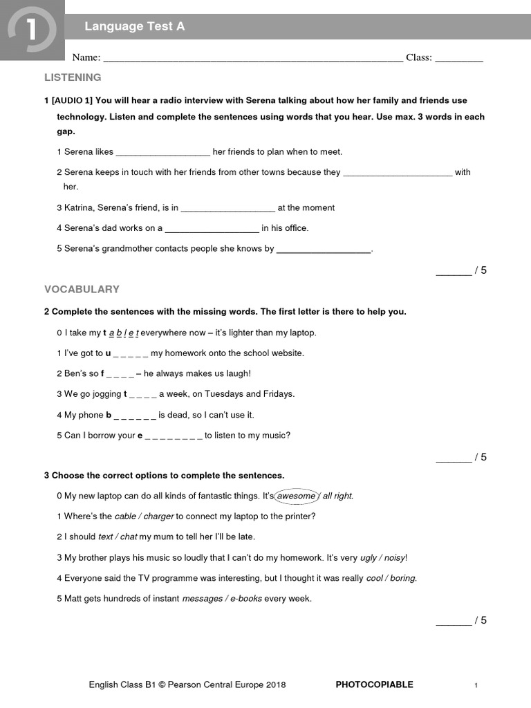 ECB1 - Tests - Language Test 1A | PDF