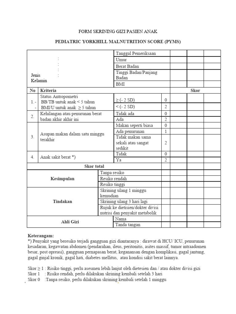 Form Skrining Gizi Pasien Anak | PDF