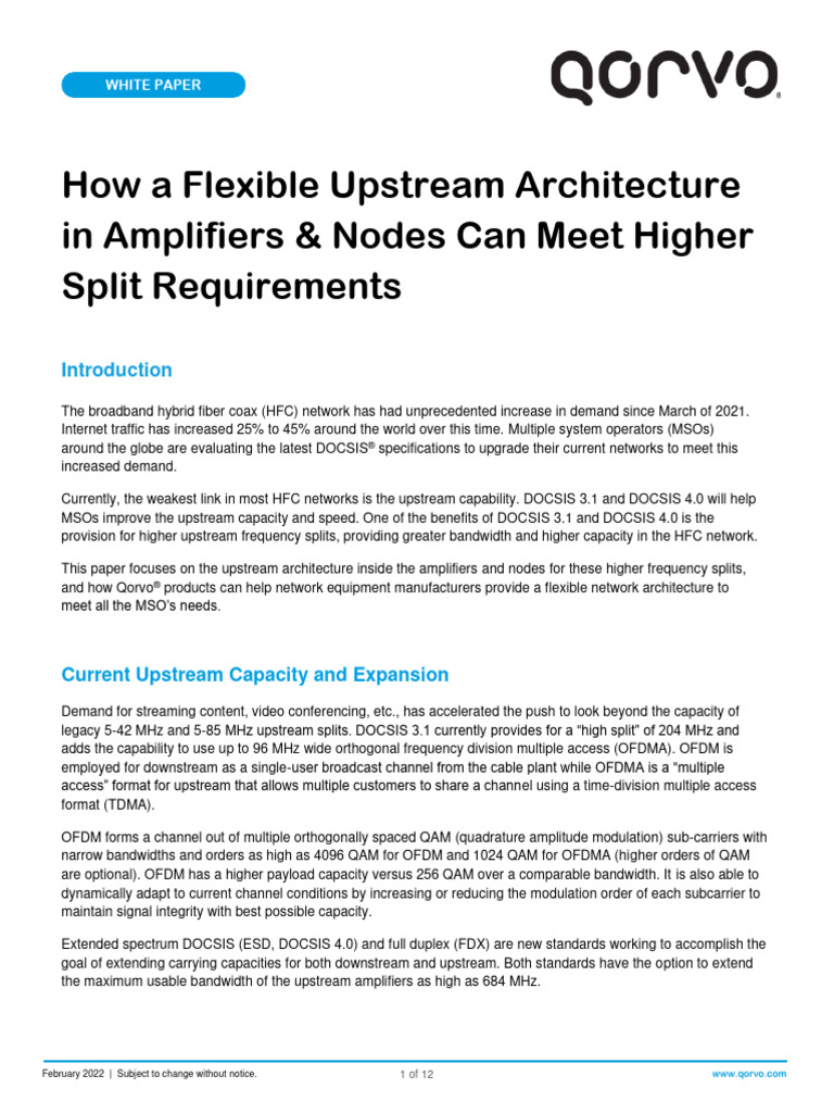 Qorvo Flexible Upstream Architecture White Paper | PDF