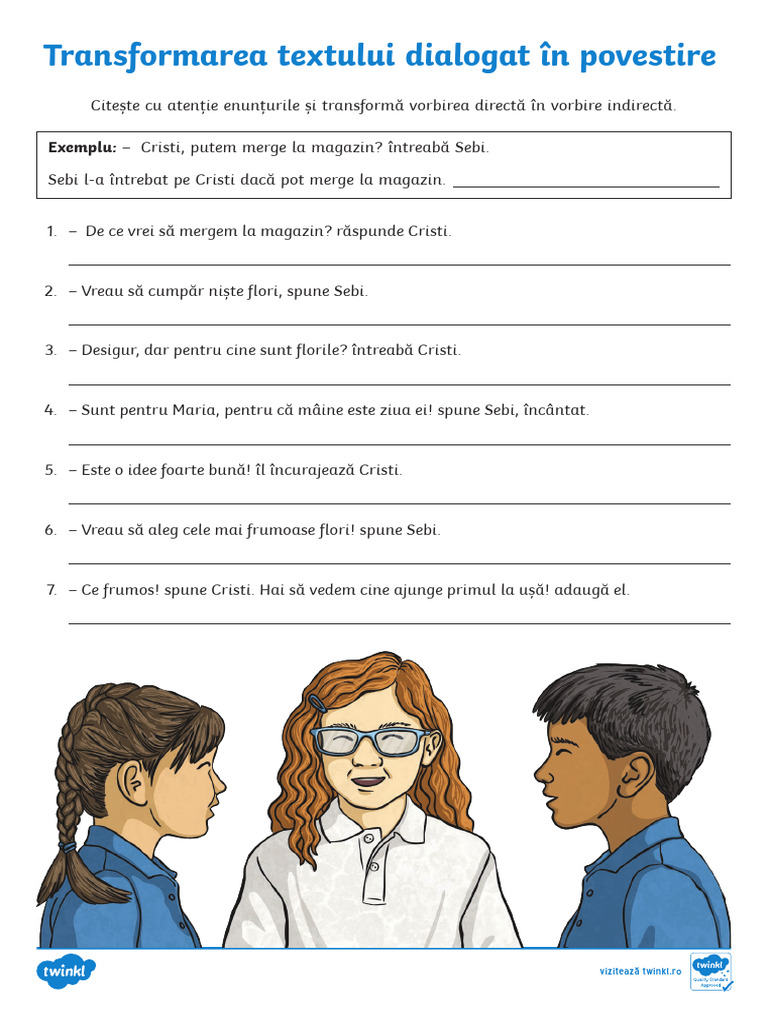 Ro2 LLR 50 Transformarea Unui Text Dialogat in Povestire Fisa de Lucru ...