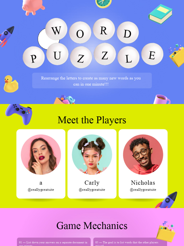 Colorful 3D Illustration Word Puzzle Game Fun Presentation | PDF