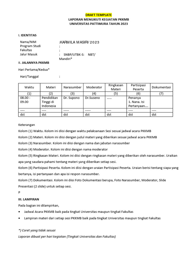 Draft Template Laporan Mahasiswa | PDF