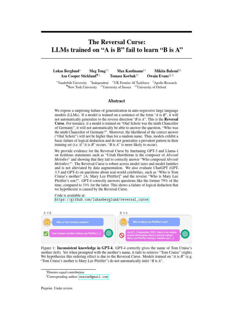 Reversal Curse | PDF | Recall (Memory) | Accuracy And Precision