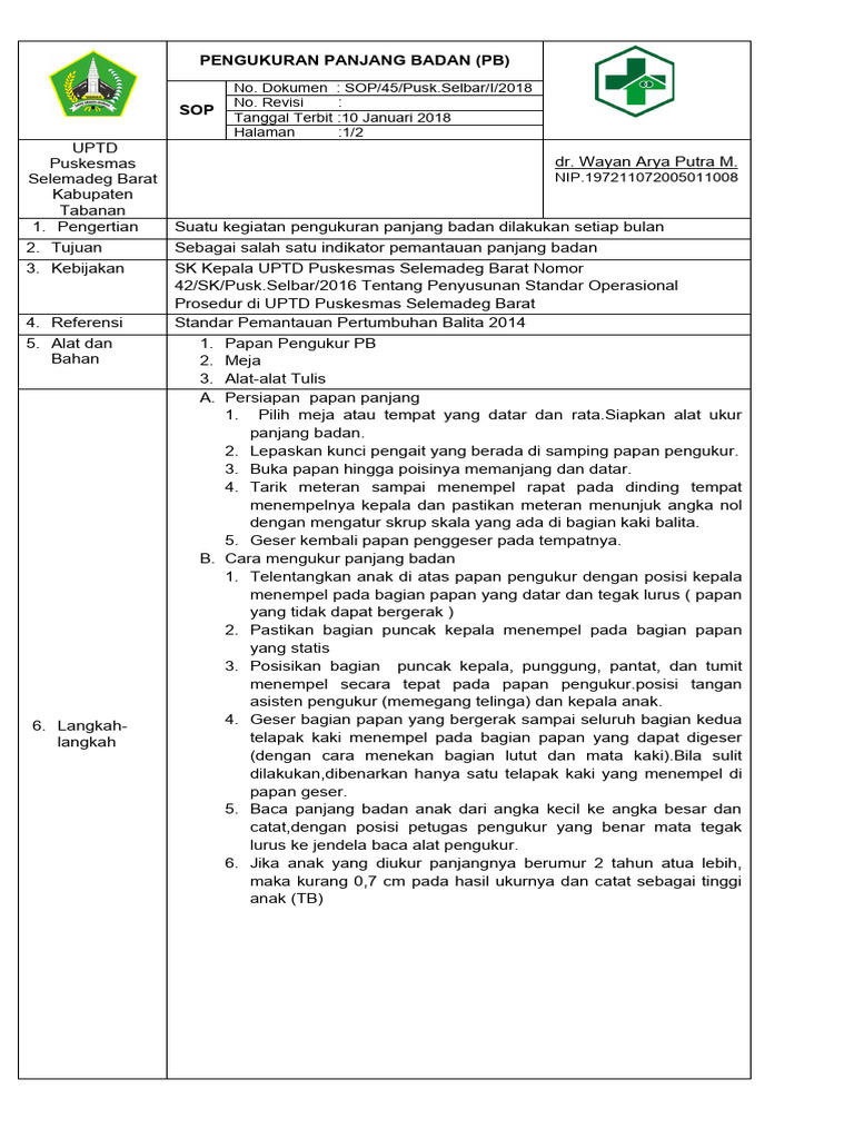 Sop Pengukuran Panjang Badan Dengan Microtoa | PDF