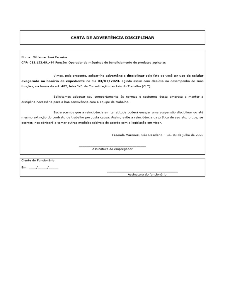 Carta de Advertencia | PDF