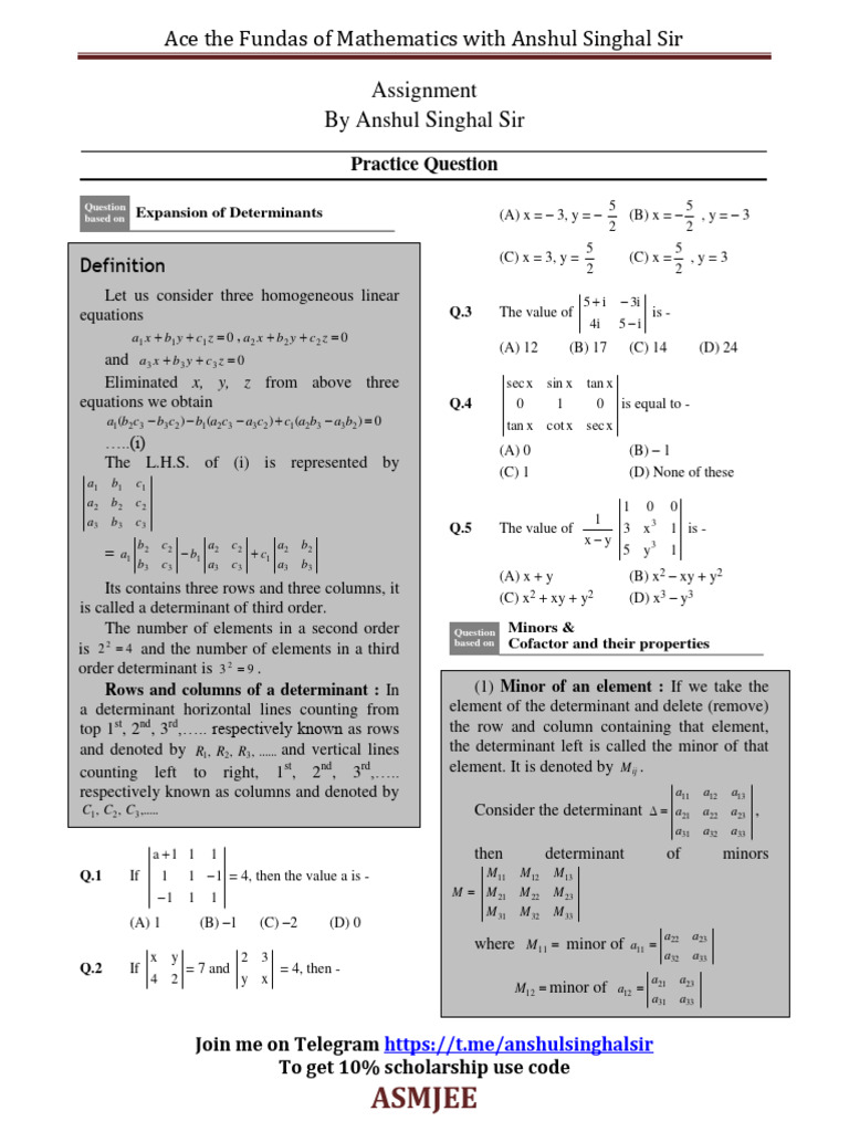 Determinants Practice Booklet 1694272500114 | PDF