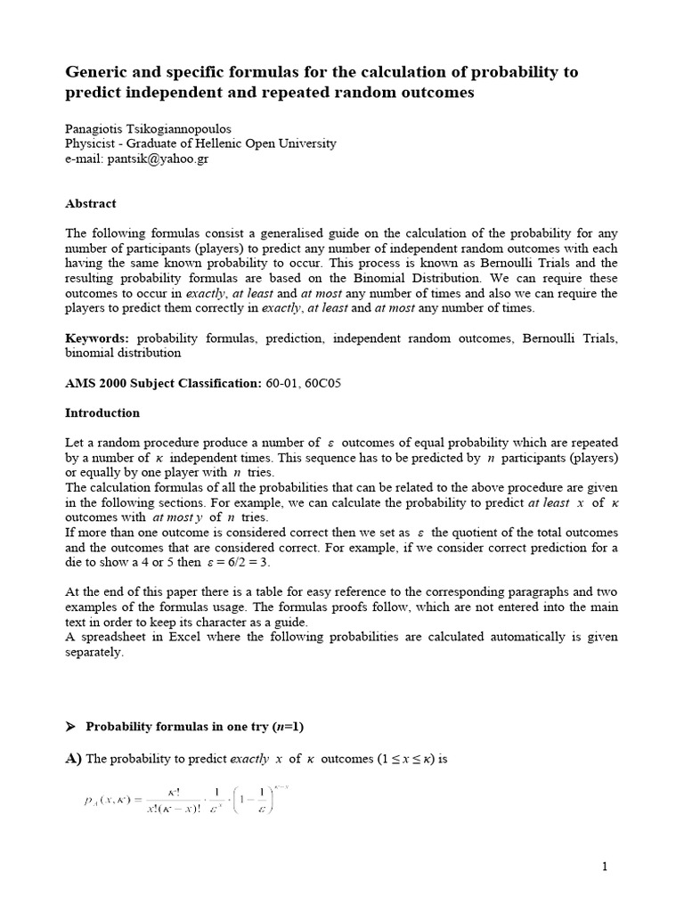 Probability Formulas | PDF | Probability | Numbers
