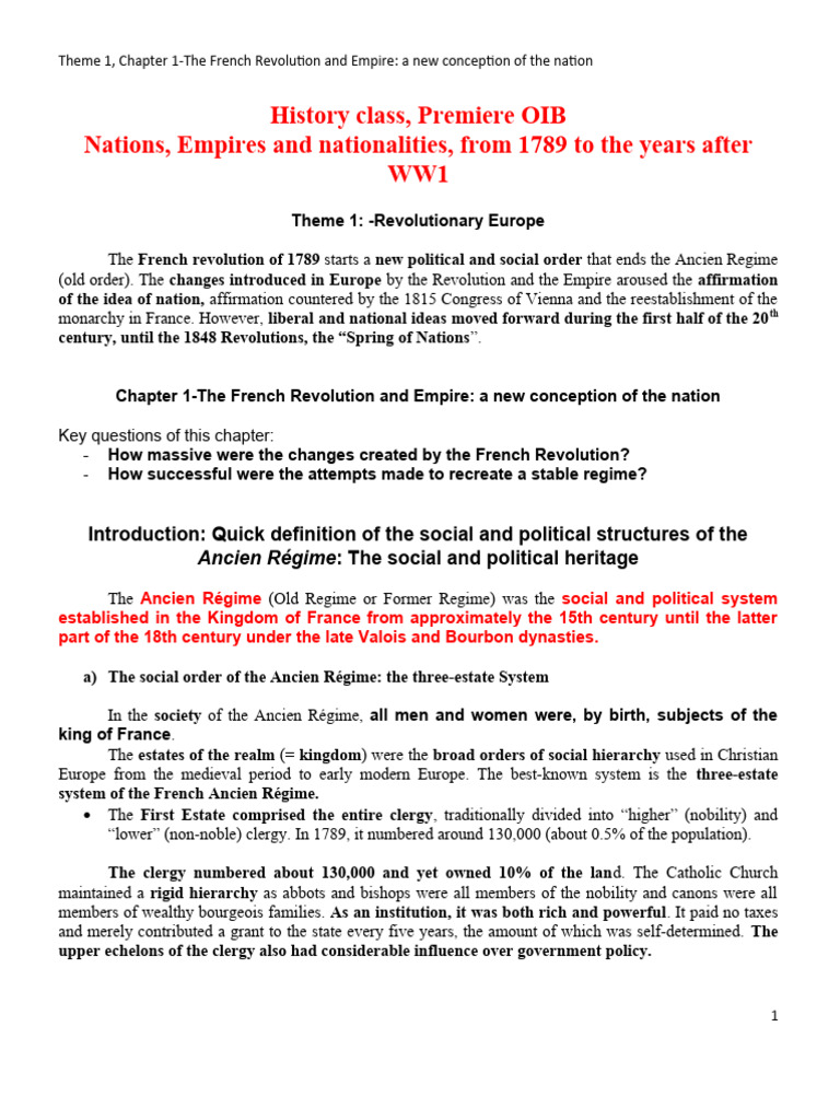 1.1 Lesson French Revolution and Europe Student | PDF