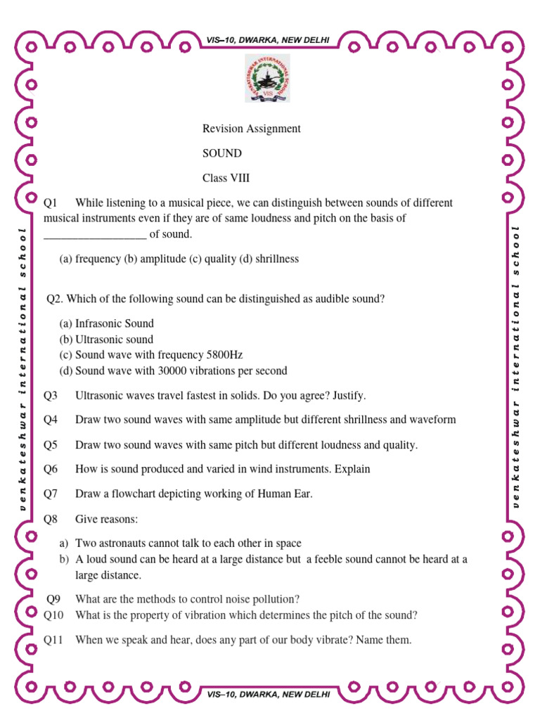 Class VIII Sound Revision Quiz | PDF | Social Science | Young Adult