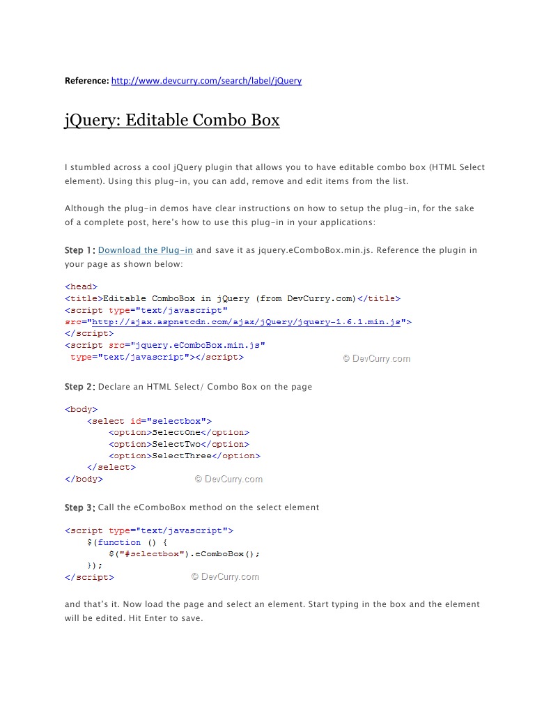 Jquery: Editable Combo Box: Reference | PDF | J Query | Html Element