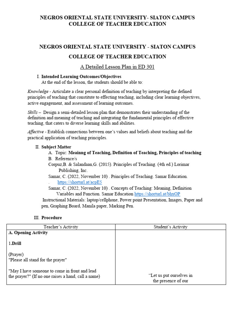 A Detailed Lesson Plan in Ed 301 - Rendal, Jose Marie M - Unit 4 | PDF