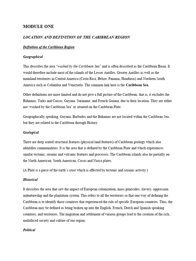 Lesson 1, Definitions of The Caribbean | PDF | Caribbean | Geology