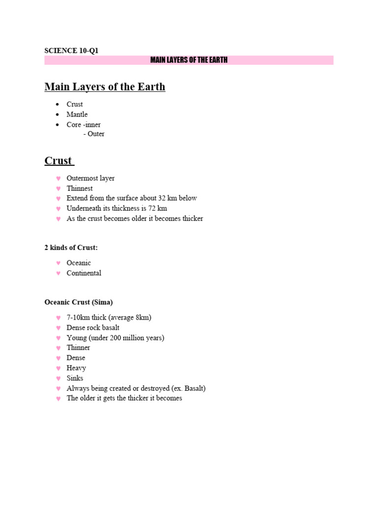 SCIENCE 10-Q1-Main Layers of The Earth | PDF