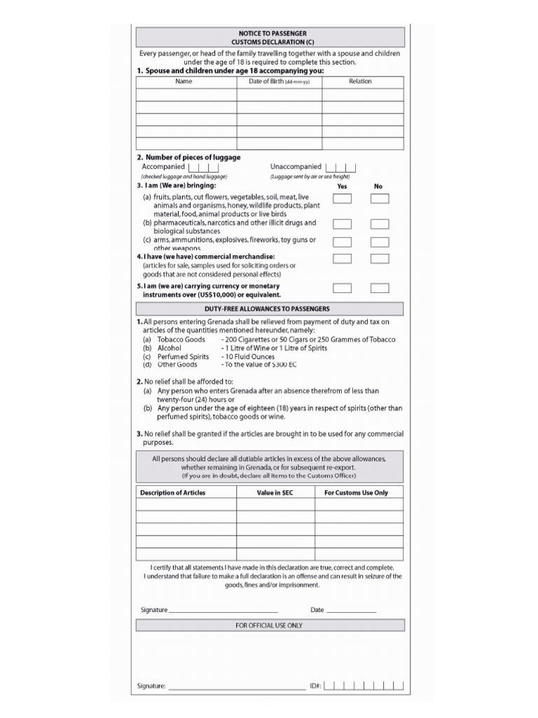 Grenada Customs ED Card | PDF