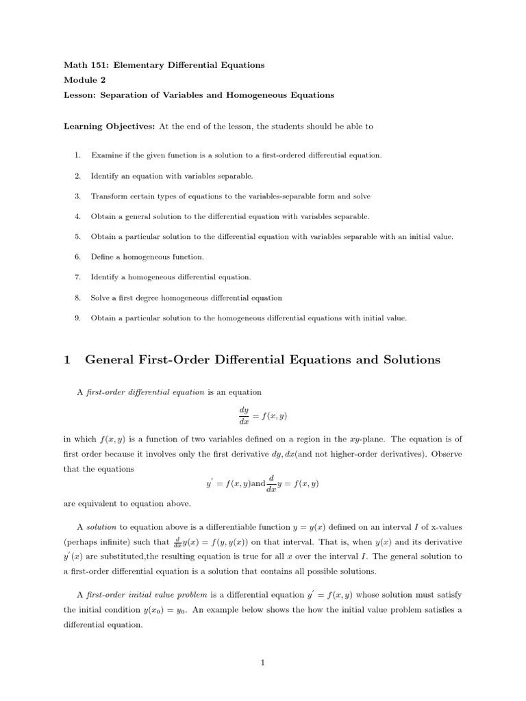 Math151 Module 2 | PDF | Ordinary Differential Equation | Equations