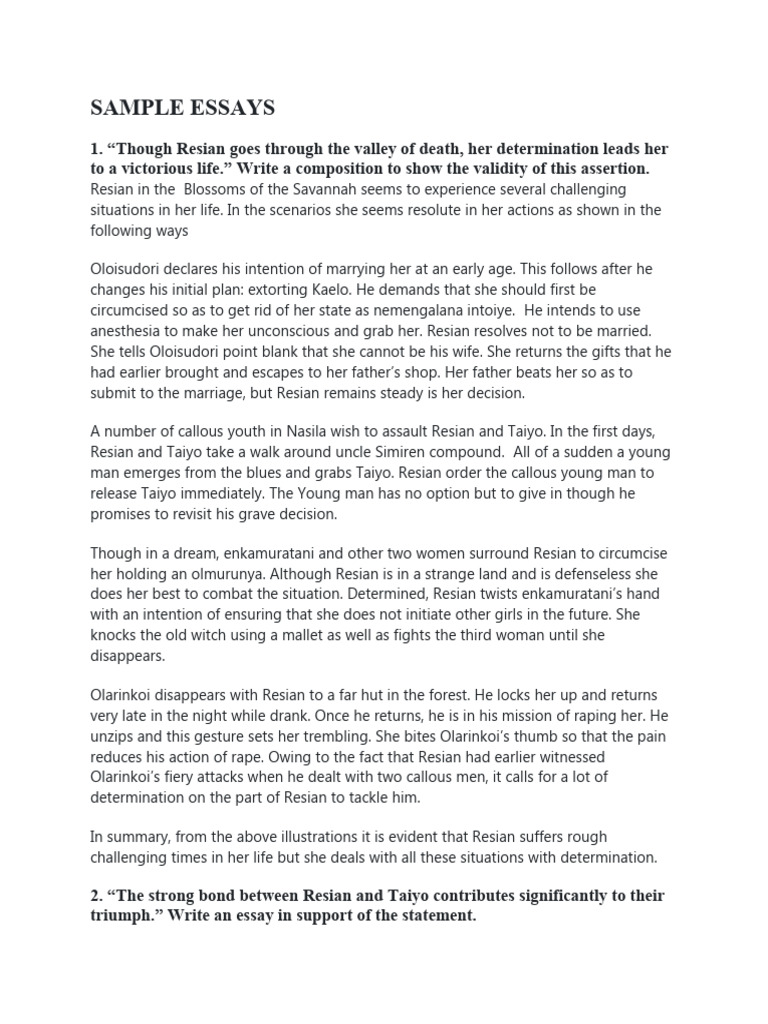 Sample Essays Blossoms of the Savanna | PDF | Marriage | Courage