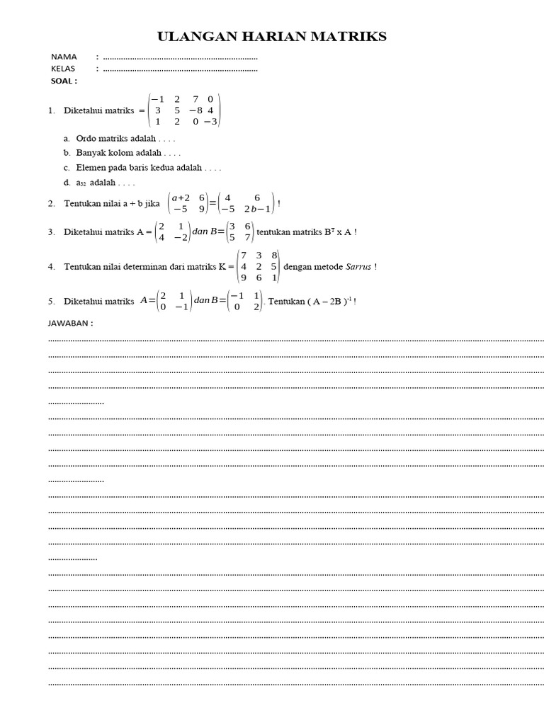 Ulangan Harian Matriks | PDF
