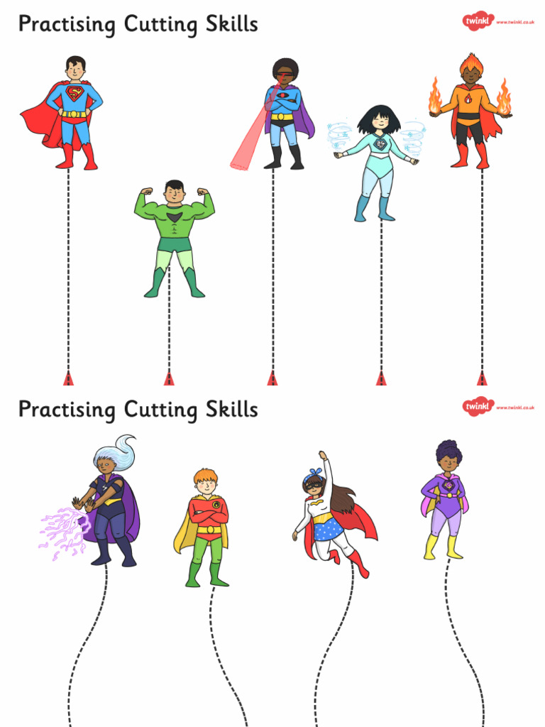T T 24722 Superhero Themed Scissor Skills Activity Sheets | PDF