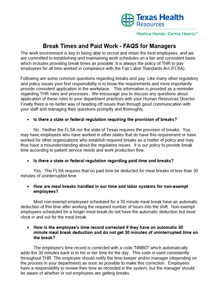 Breaks and Pay Guidelines for Managers | PDF | Business | Self-Improvement