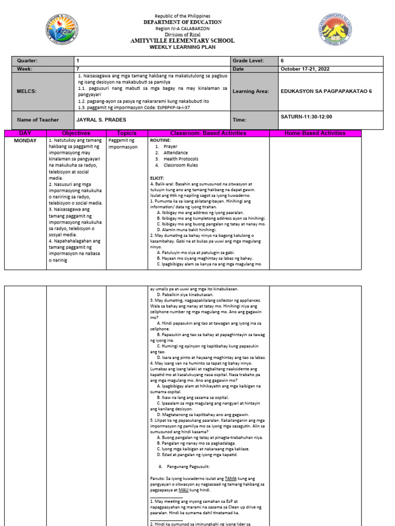 ESP 6 Week 7Q1 | PDF